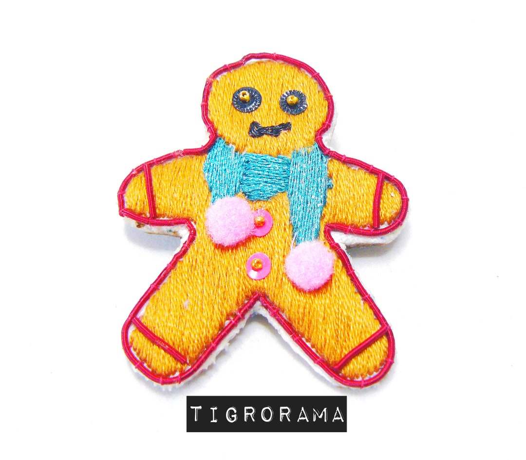 Hand Embroidery Gingerbread Man Blue Scarf - Etsy