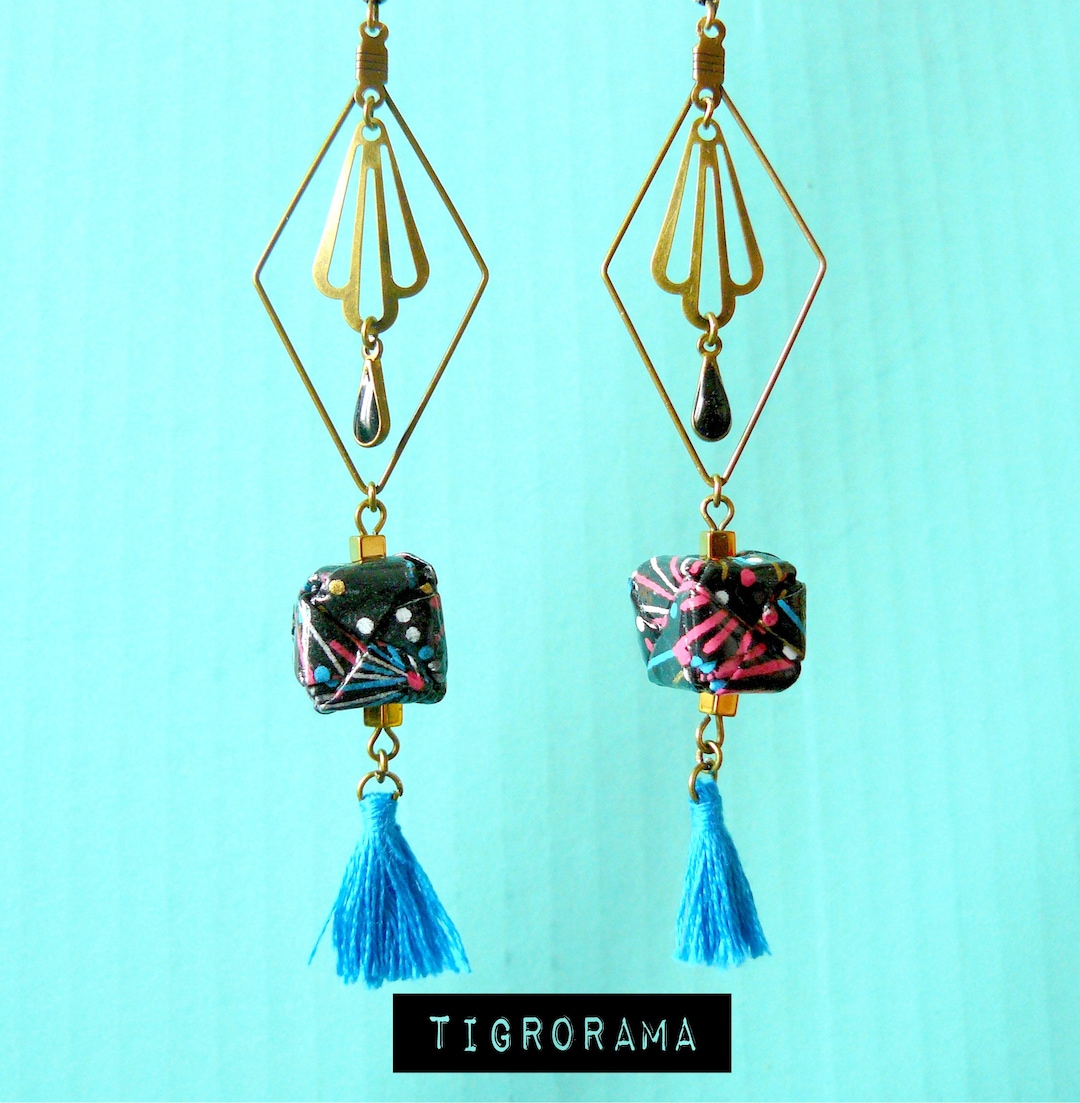 Tall Black Cube Origami Art Deco Earrings - Etsy