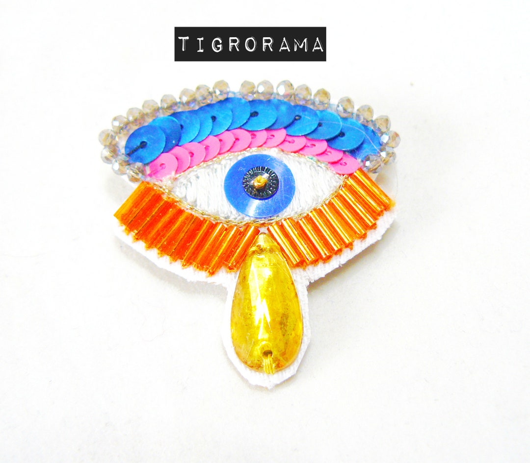 Hand Embroidered Eye and Tear Brooch - Etsy
