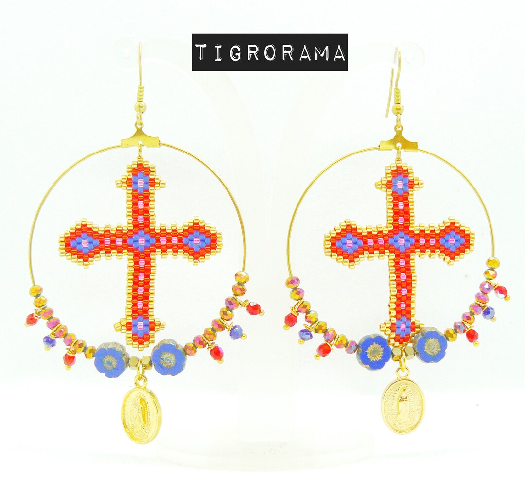 Baroque Creole Red Cross, Blue Flowers and Holy Medal - Etsy