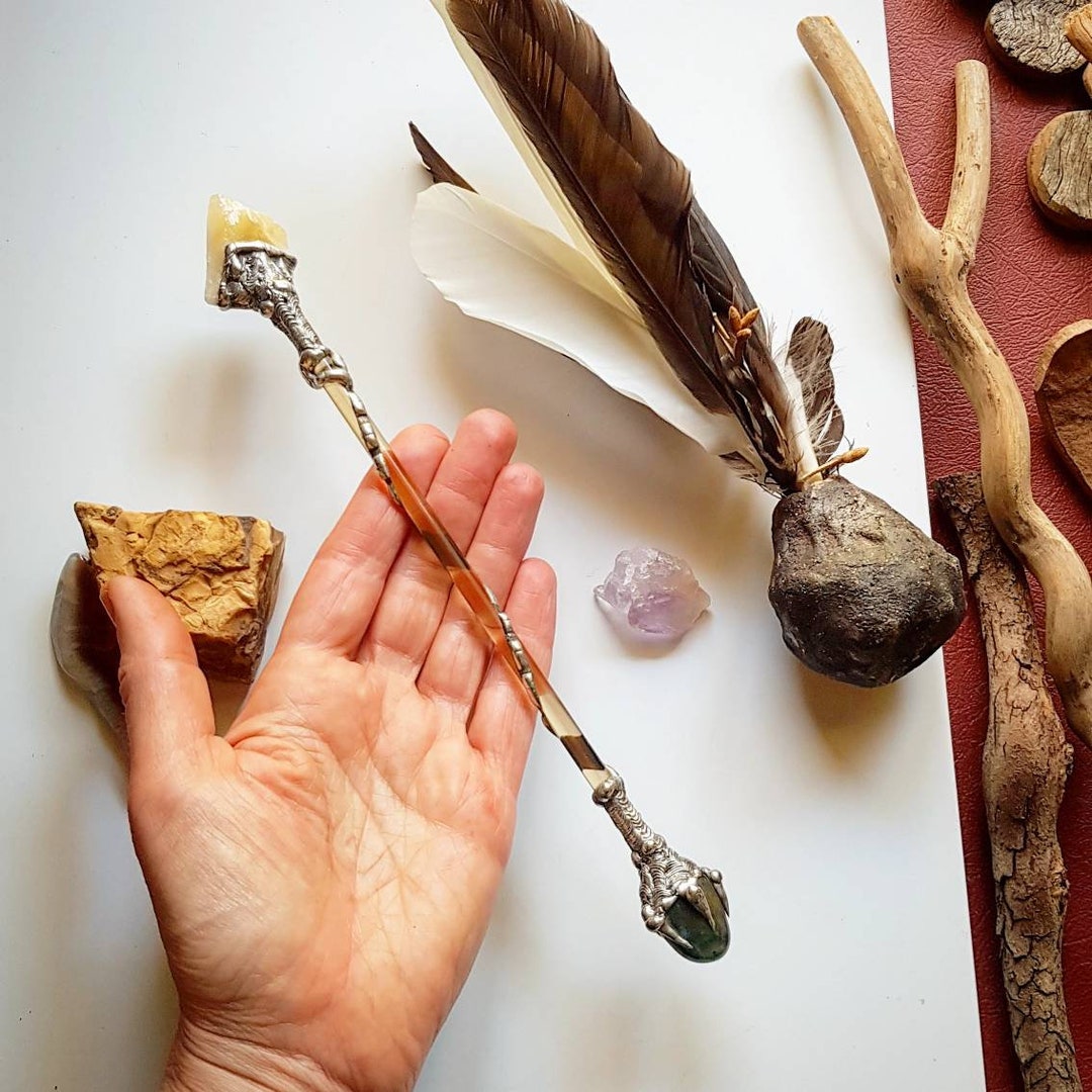 Crystal Wand, Yellow Calcite, Moss Agate, Magical, Australian Made ...