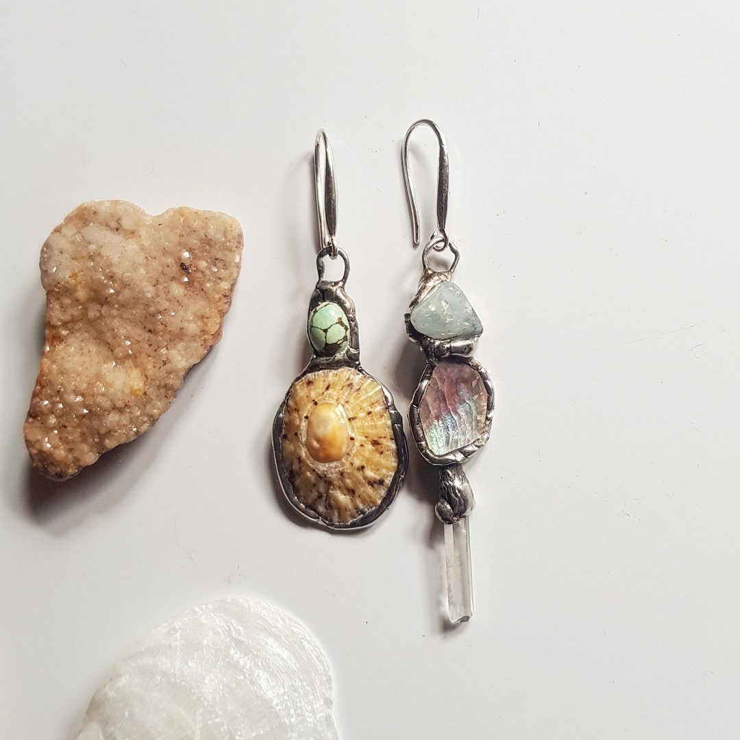 Wild Spirit Earrings, Ocean Gypsy, Shell, Natural Crystals, Turquoise ...