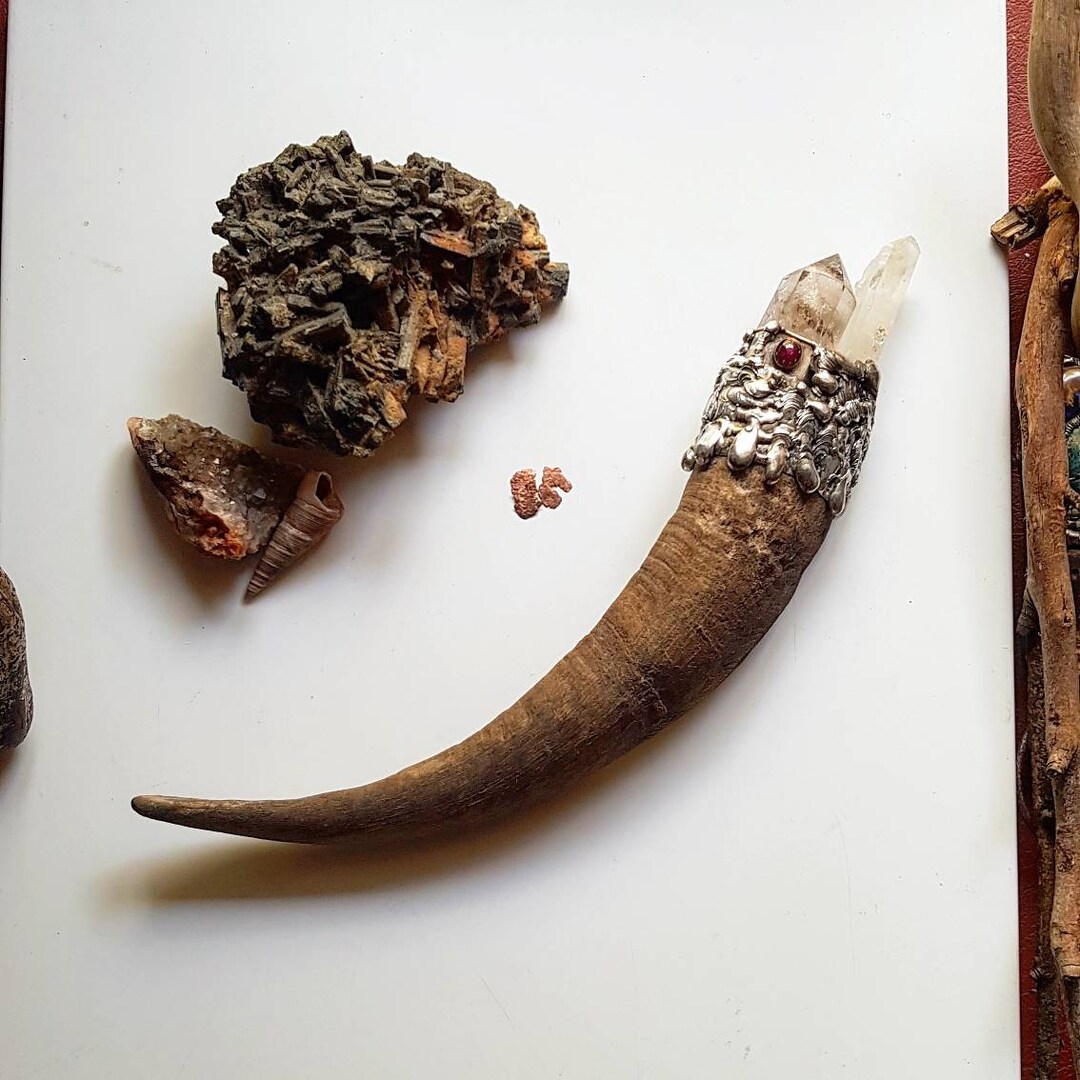 Medicine Wand, Goat Horn, Australian Quartz, Garnet, Smoky Quartz ...