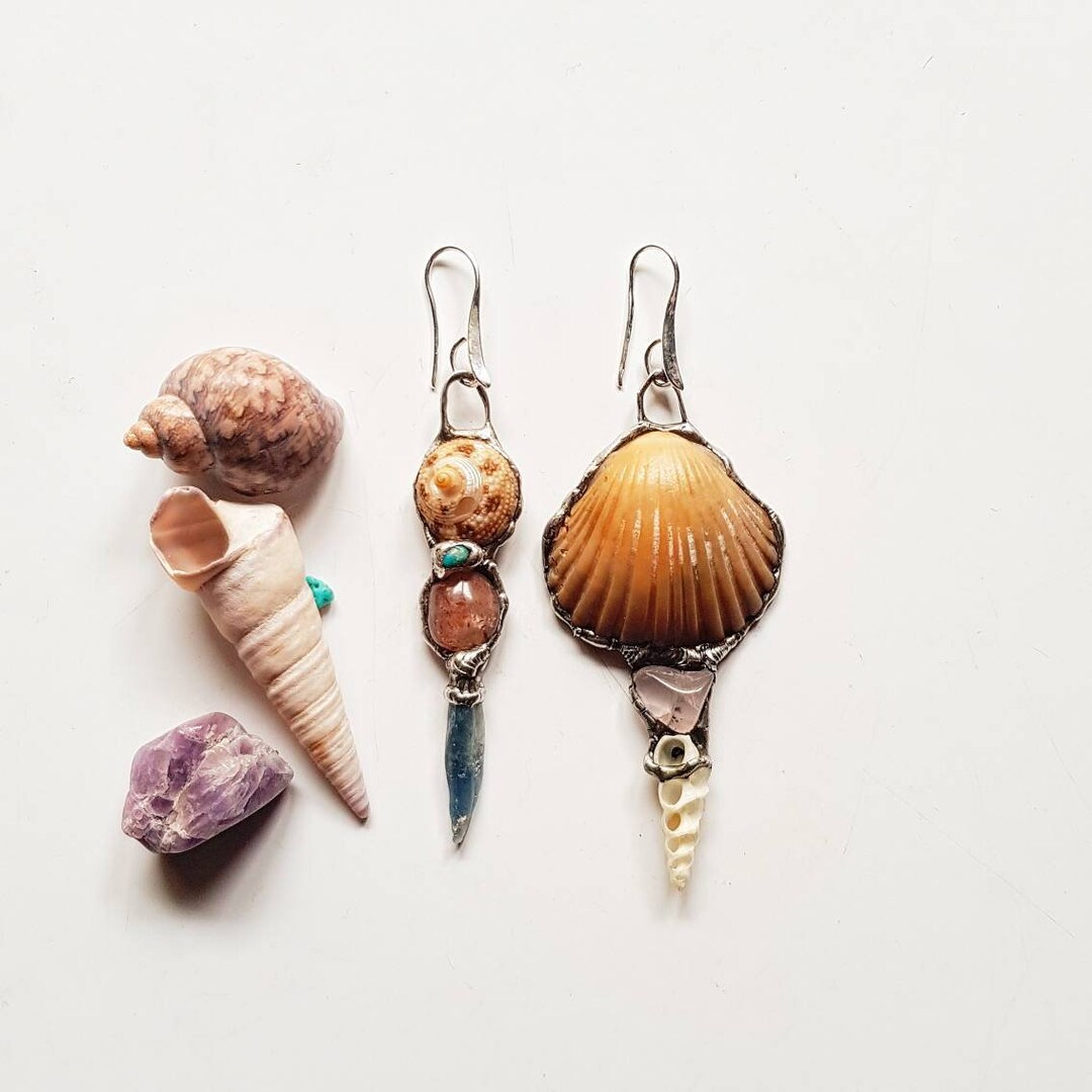 Wild Spirit Earrings, Seawitch, Sacred Shells, Specimen Turquoise ...