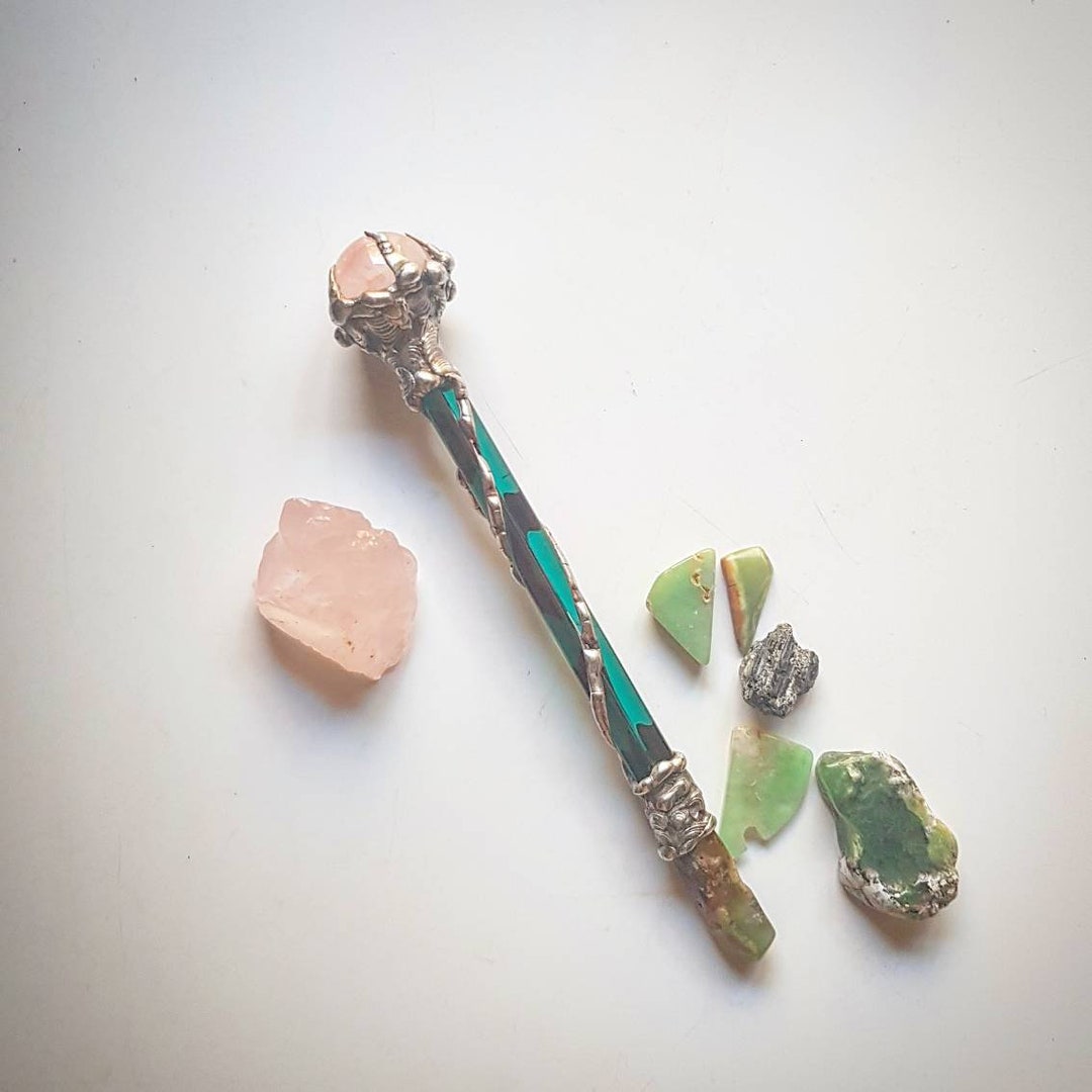 Crystal Wand, Wicca, Altar Ceremonial Tool, Heart Chakra, Rose Quartz ...