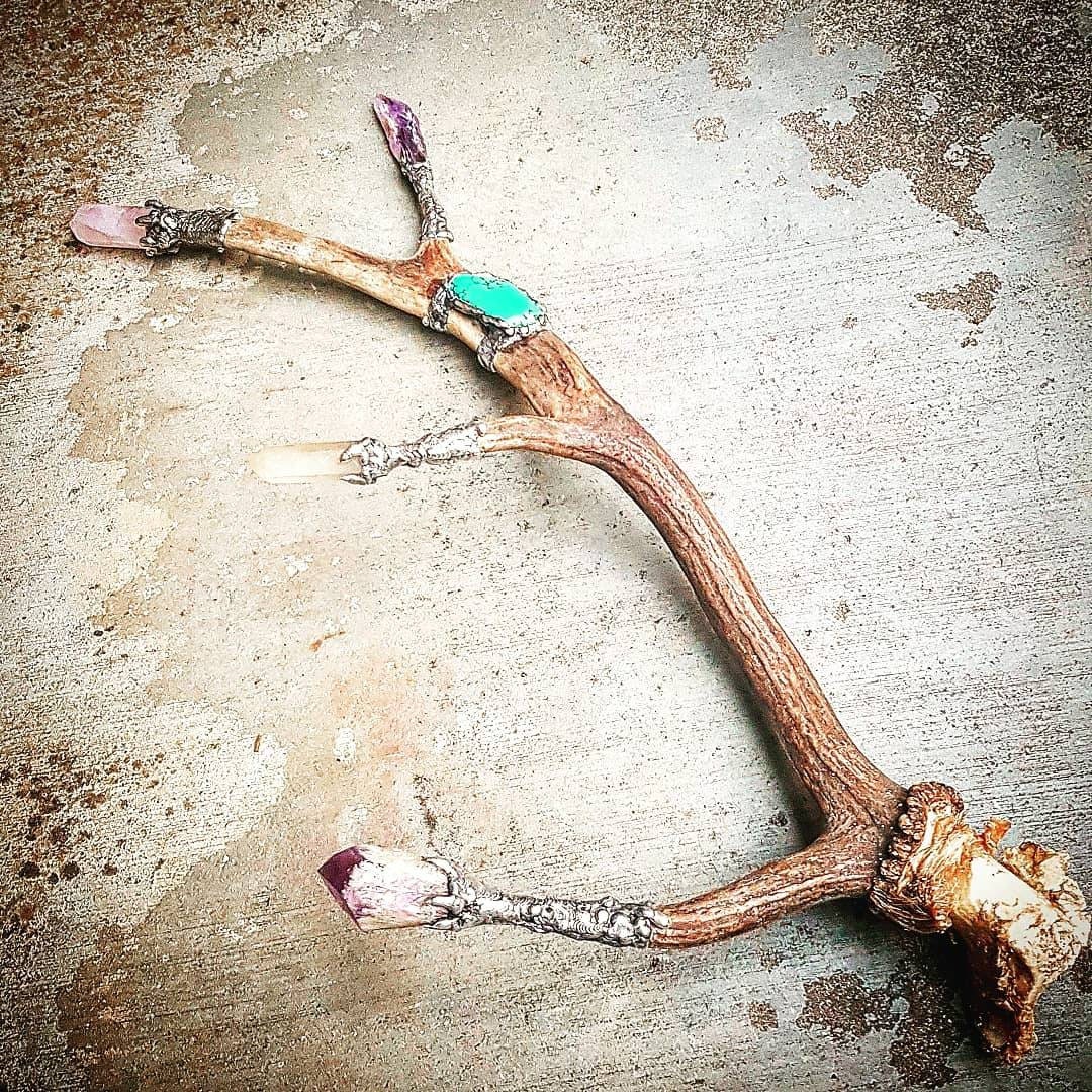 Australian Deer Antler Wand, Ritual, Magical, Amethyst, Rose Quartz ...