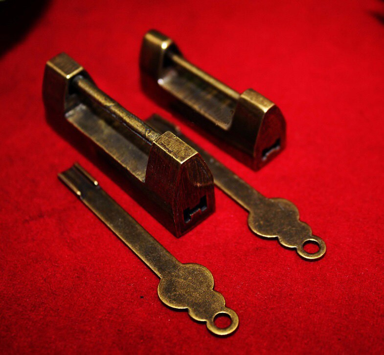 Old Chinese Padlock Vintage Brass Jewelry Box Lock Plug Key | Etsy