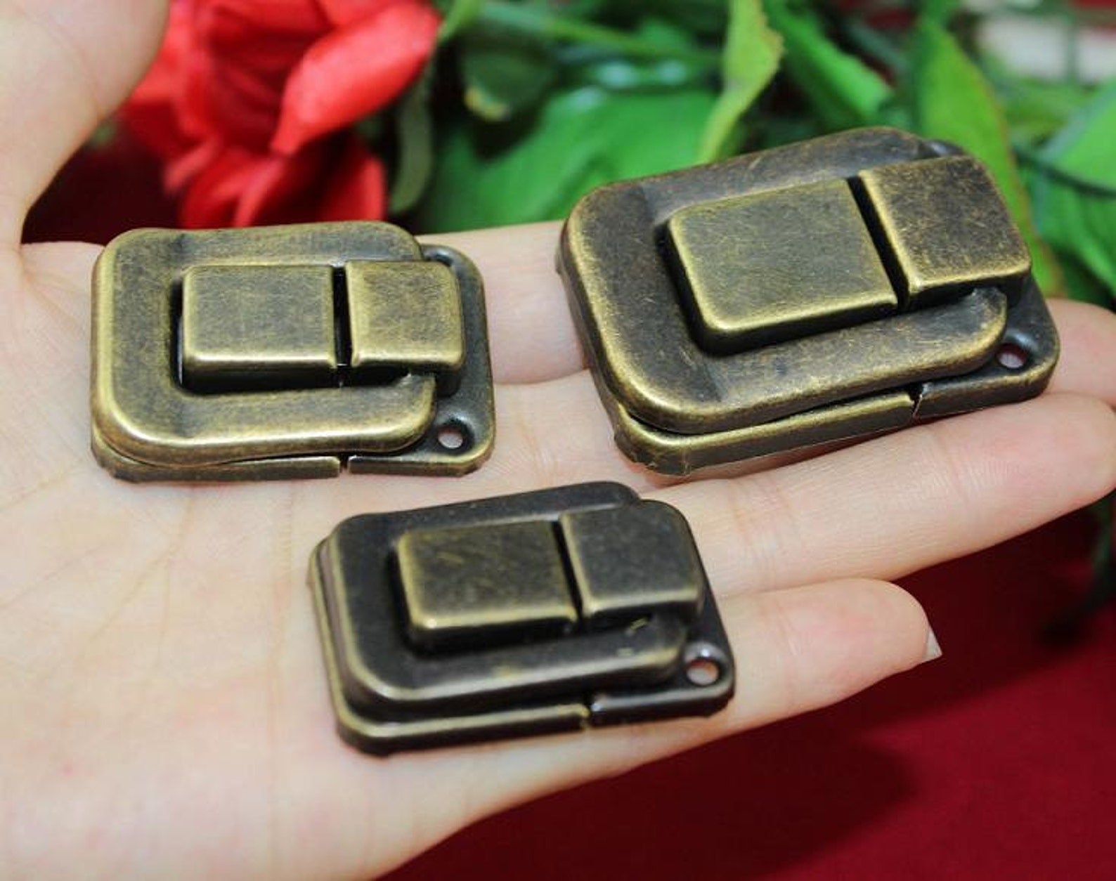 4 Flat Bag Latches Vintage Box Bronze Hasp Iron Lock Catch Leather ...