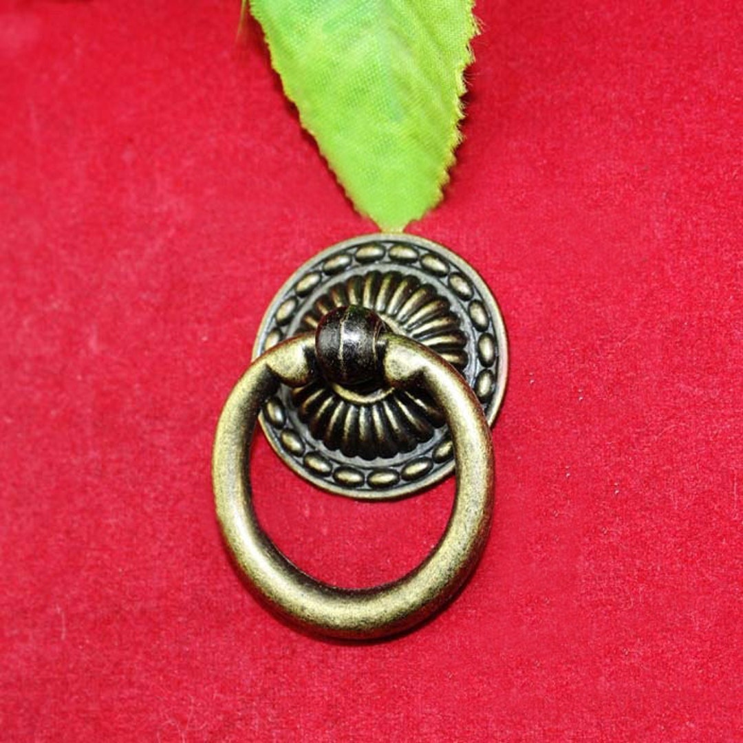 Pair of Ring Knobs Vintage Bronze Circular Metal Cabinet Door Drawer ...