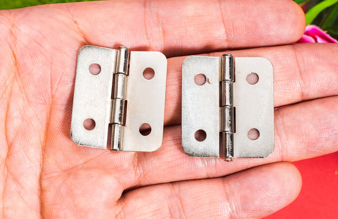 12 Silver Box Hinges Round Edge Iron Box Gemel Polished Finish Supplies ...