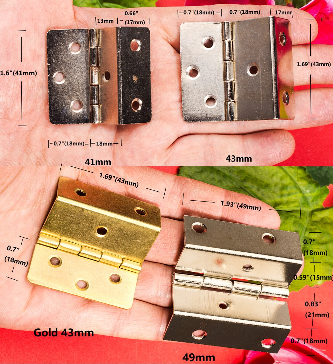 4 Concealed Butt Hinges Sliver Gold Fold Iron 6 Holes Right Angle Wooden Box Chest Gemel 1.6/1 ...