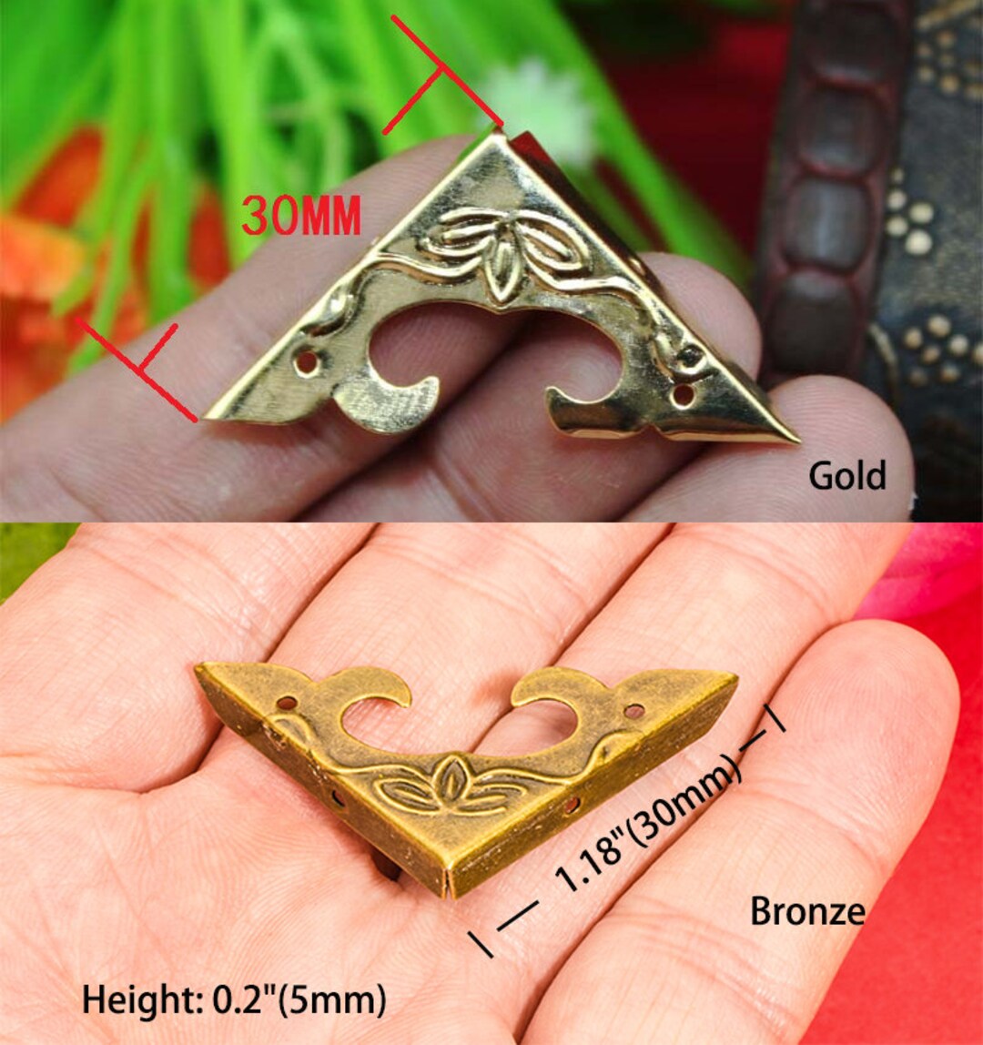 20 Yellow Short Corners Vintage Bronze Iron Wooden Box Cover 3 Sided ...