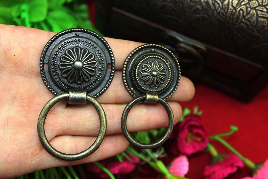 Pair of Ring Knobs Ancient Metal Circular Drawer Bureau Box - Etsy