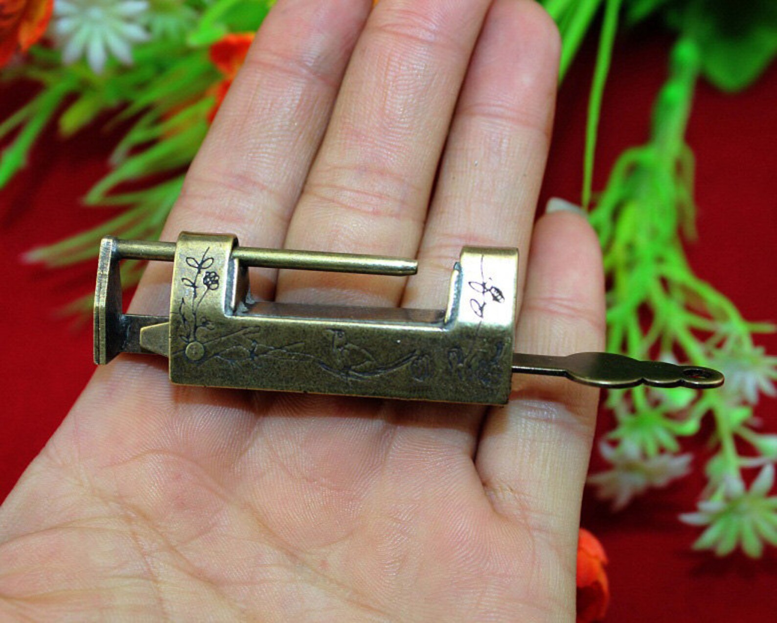 Chinese Lock Classical Vintage Brass Flower Bird Old Plug Key | Etsy