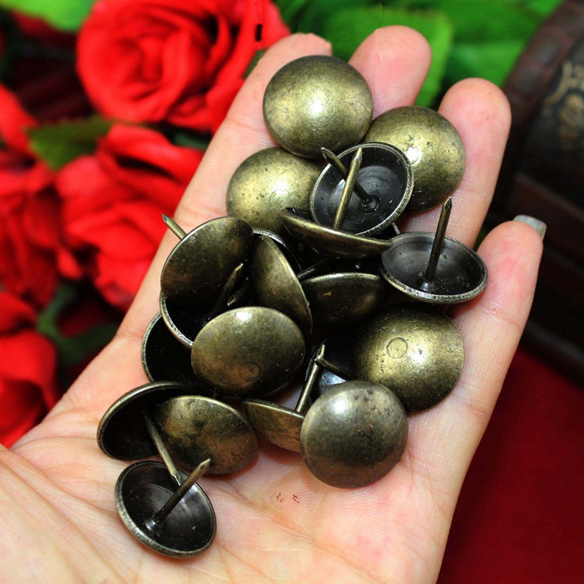 50 Round Head Tacks Bronze Upholstery Vintage Nail Decor | Etsy