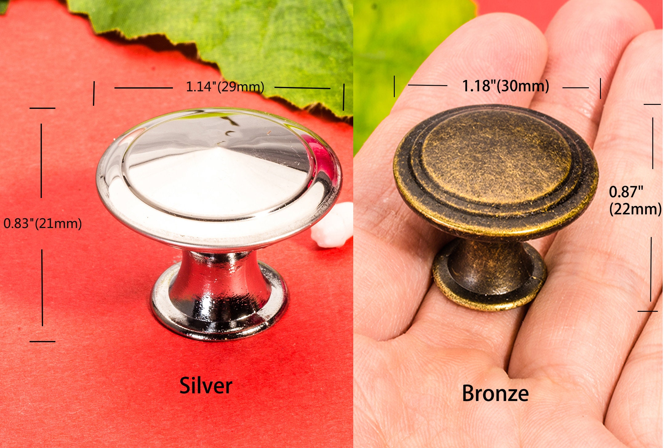 5 Silver Smooth Knobs Round Single Hole Stainless Steel - Etsy