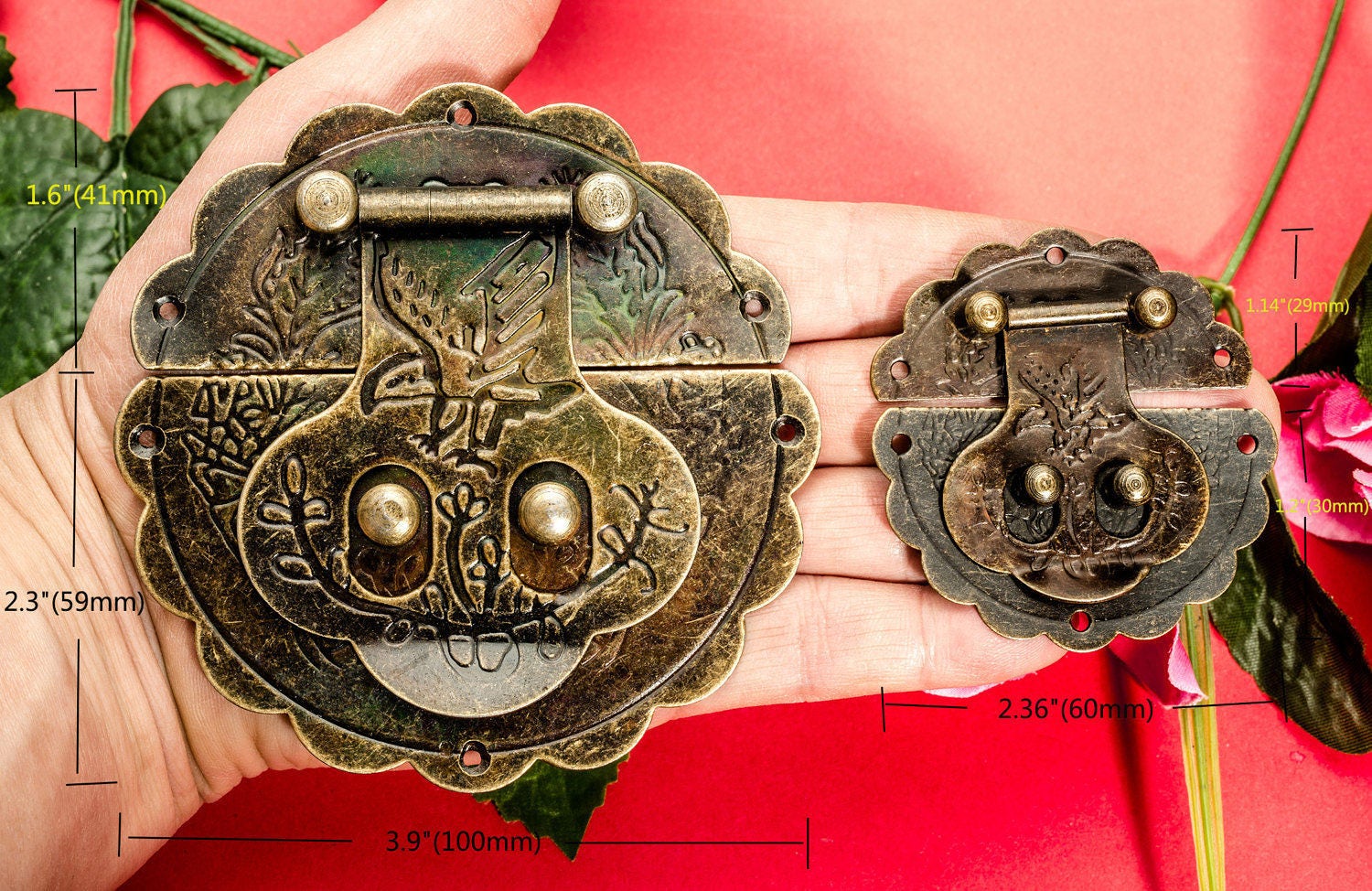 Flower Bird Lock Catch Vintage Box Round Hasp Metal Latches | Etsy