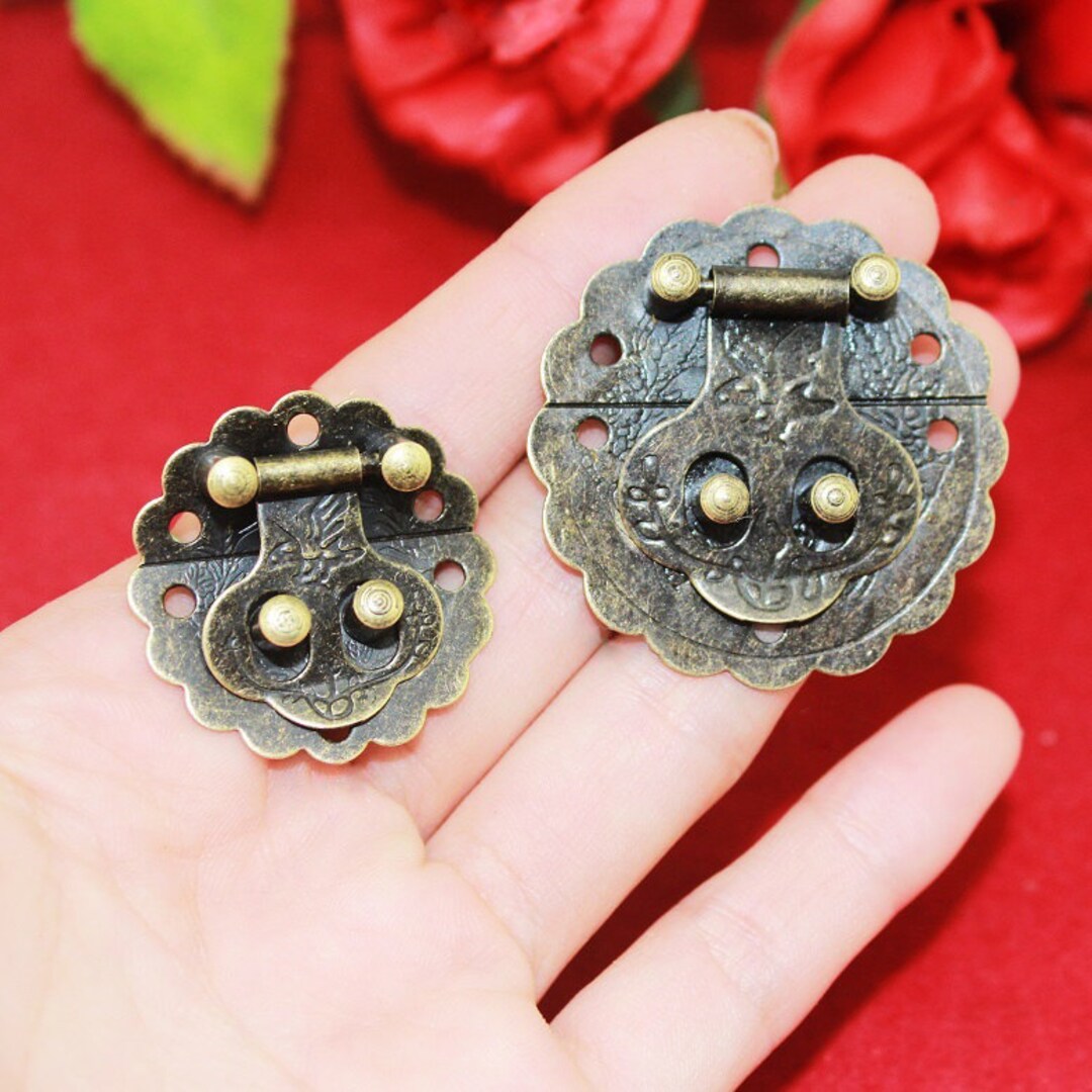 4 Jewelry Box Hasps Bird Pattern Vintage Iron Lock Catch Round Latches ...