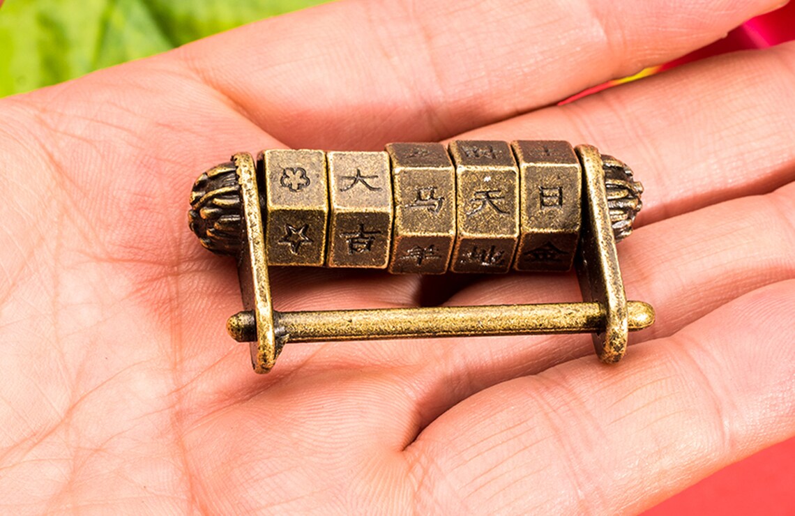 Chinese Letter Lock Vintage Alloy Plug Key Padlock Internal | Etsy