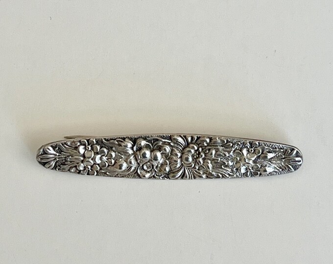 Stieff Sterling Repousse Rose Pattern Bar Pin/vintage Stieff Repousse ...