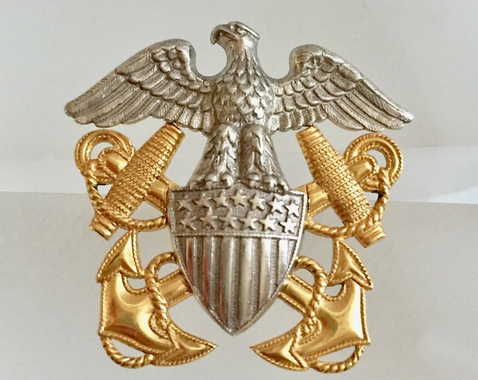 GEMSCO Sterling Navy Eagle Shield Crossed Anchors Pin/usn Officer's ...