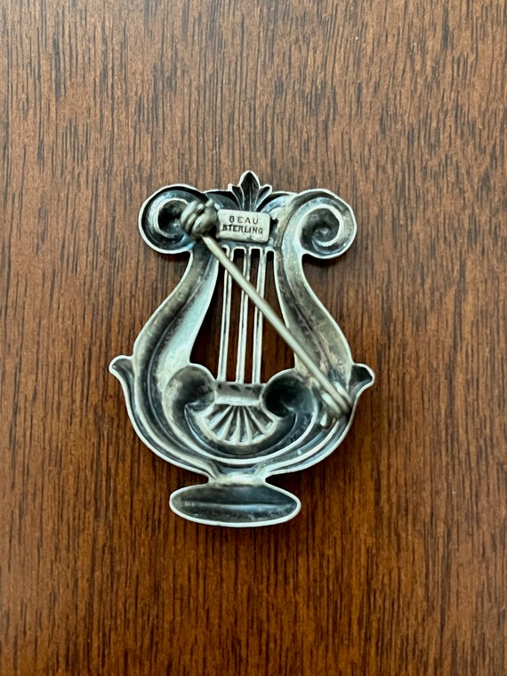 BEAU Sterling Silver LYRE HARP Pin/Sterling Lyre Pin/… - Gem