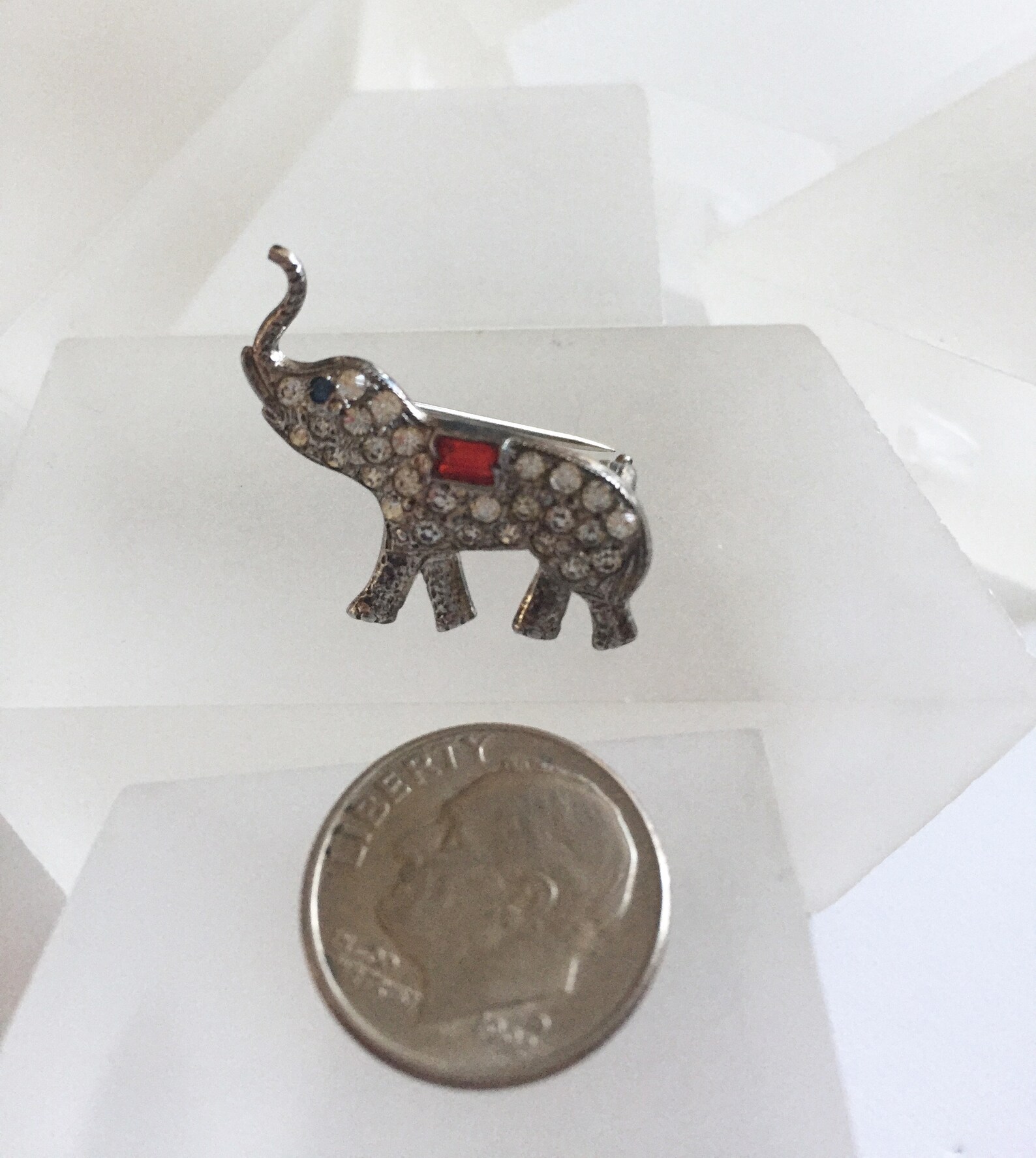 Rhinestone Elephant Pin/vintage Sterling Silver With - Etsy