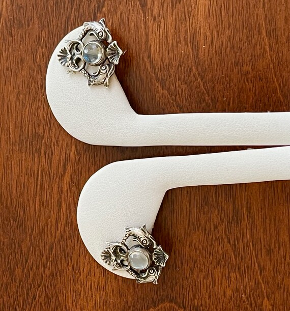 Vintage CINI 1940 Sterling Silver MOONSTONE Fish Earr… - Gem