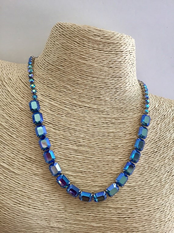 Vintage Weiss Montana Blue Rhinestone Necklace: Emera… - Gem