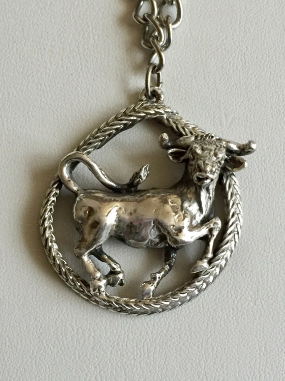 Vintage Silver TAURUS Necklace/TORTOLANI Zodiac Penda… - Gem