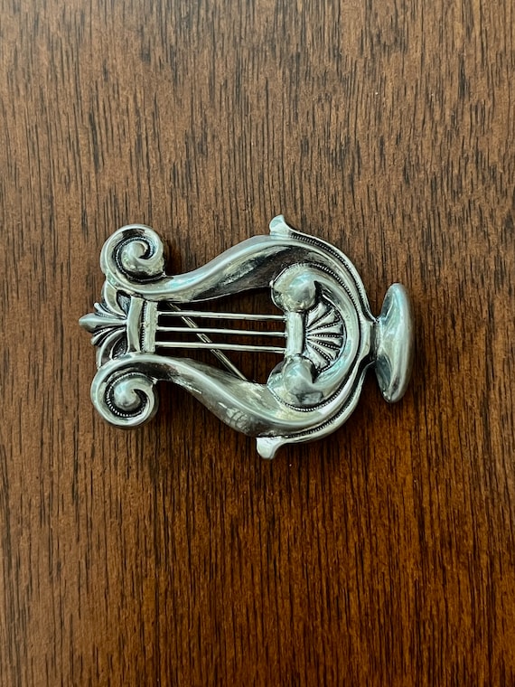 BEAU Sterling Silver LYRE HARP Pin/Sterling Lyre Pin/… - Gem