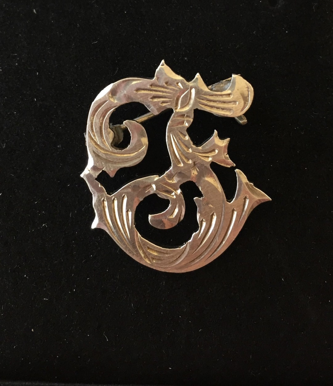 Etched Initial Pin/vintage Etched Initial Pin/vintage Etched Sterling ...