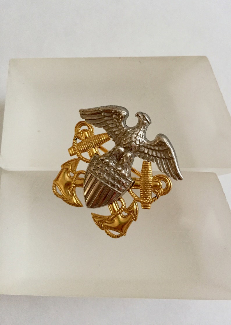 GEMSCO Sterling Navy Eagle Shield Crossed Anchors Pin/usn Officer's ...