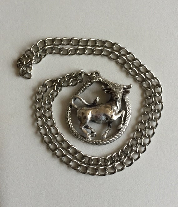 Vintage Silver TAURUS Necklace/TORTOLANI Zodiac Penda… - Gem