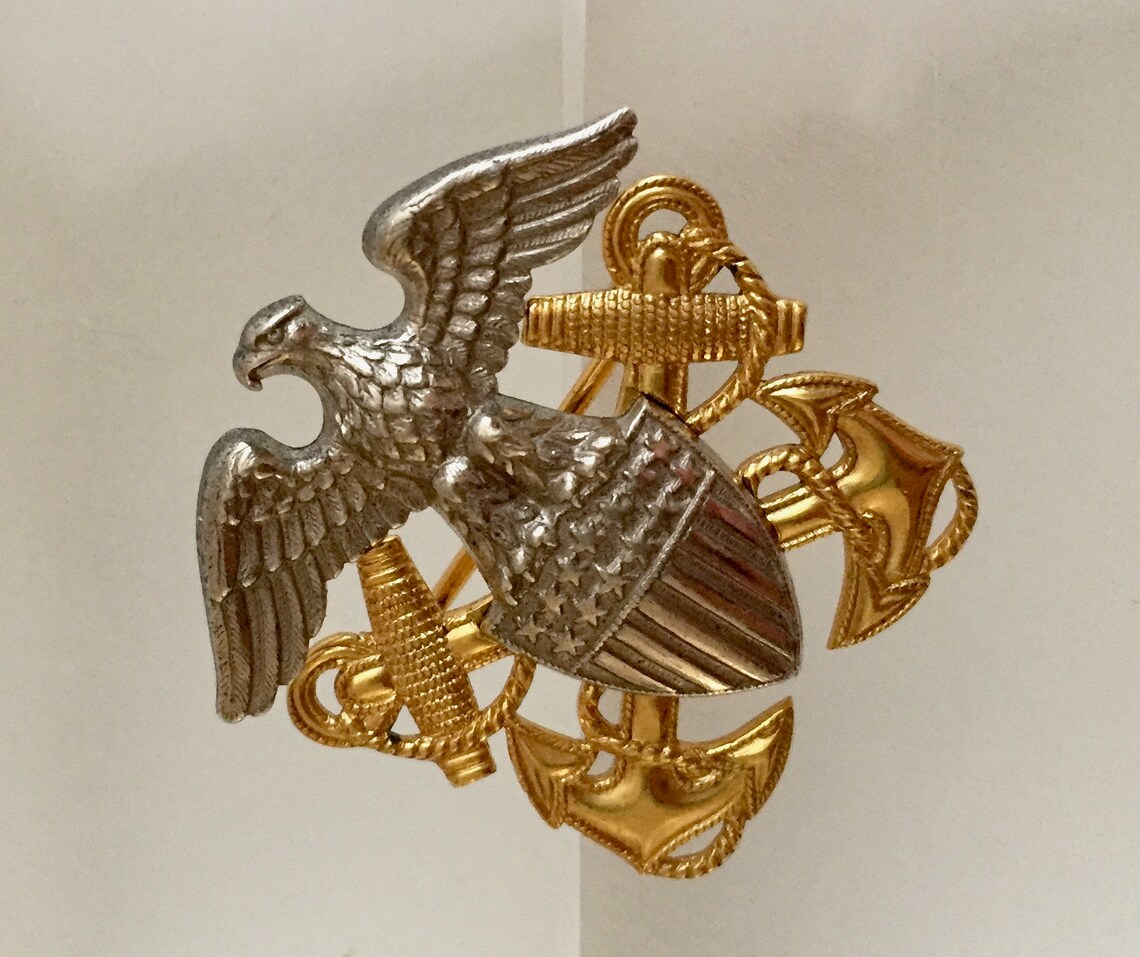 GEMSCO Sterling Navy Eagle Shield Crossed Anchors Pin/usn - Etsy