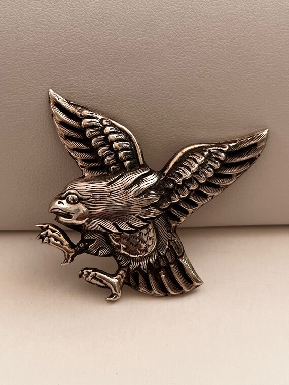 Vintage Sterling Silver Eagle Pin: Detailed Wings, Pa… - Gem