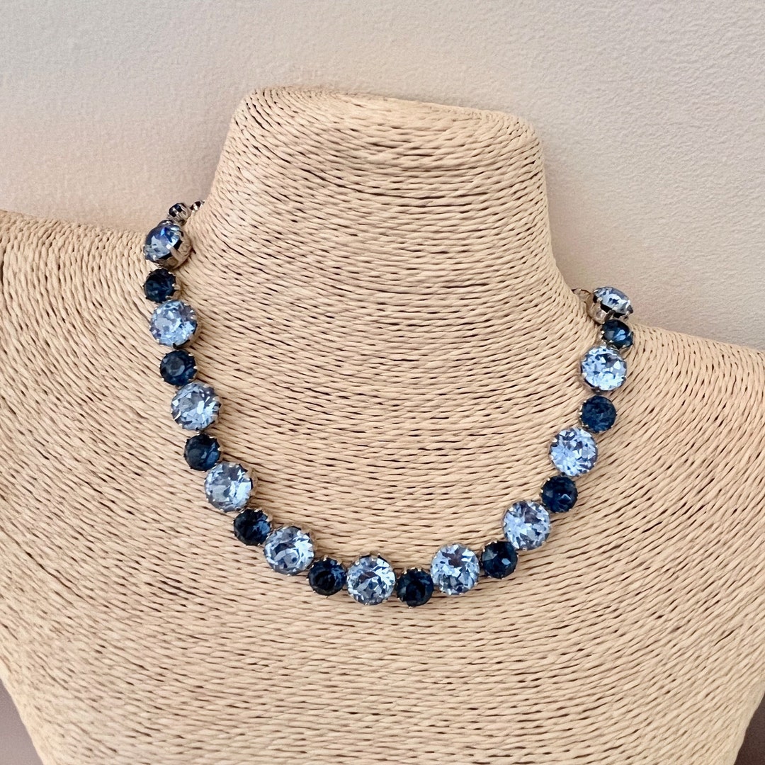 Vintage FENICHEL Rhinestone Necklace: Light & Sapphire Blue Austrian ...