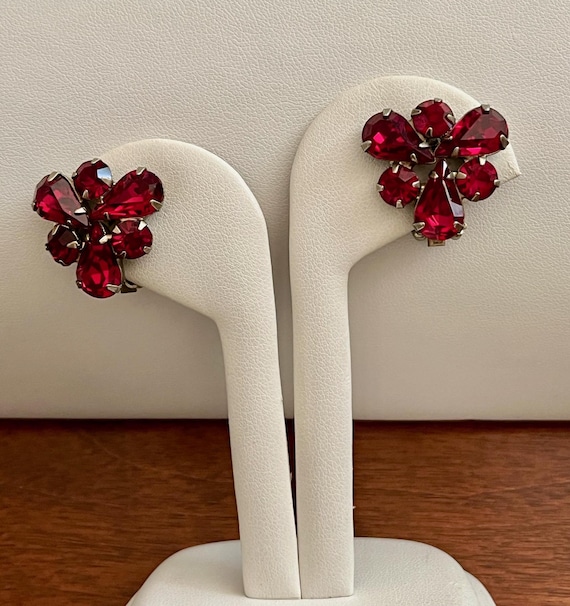 Weiss Red Rhinestone Earrings/Weiss Ruby Red Rhinesto… - Gem