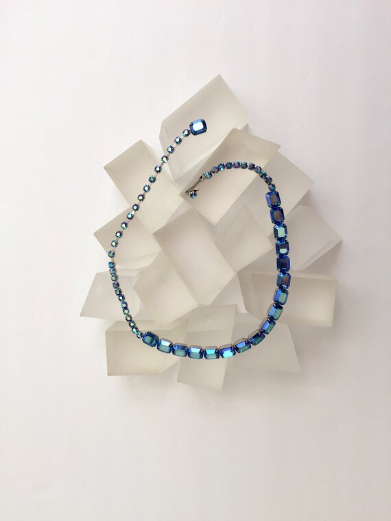 Vintage Weiss Montana Blue Rhinestone Necklace: Emera… - Gem