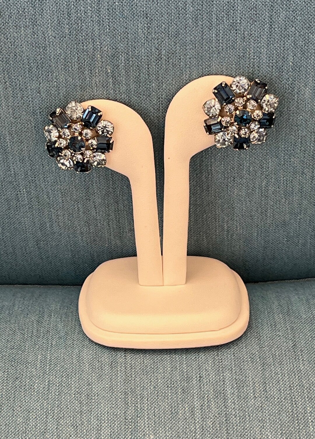 Kramer BLUE Rhinestone Earrings/kramer Emerald Cut Rhinestone Earrings ...