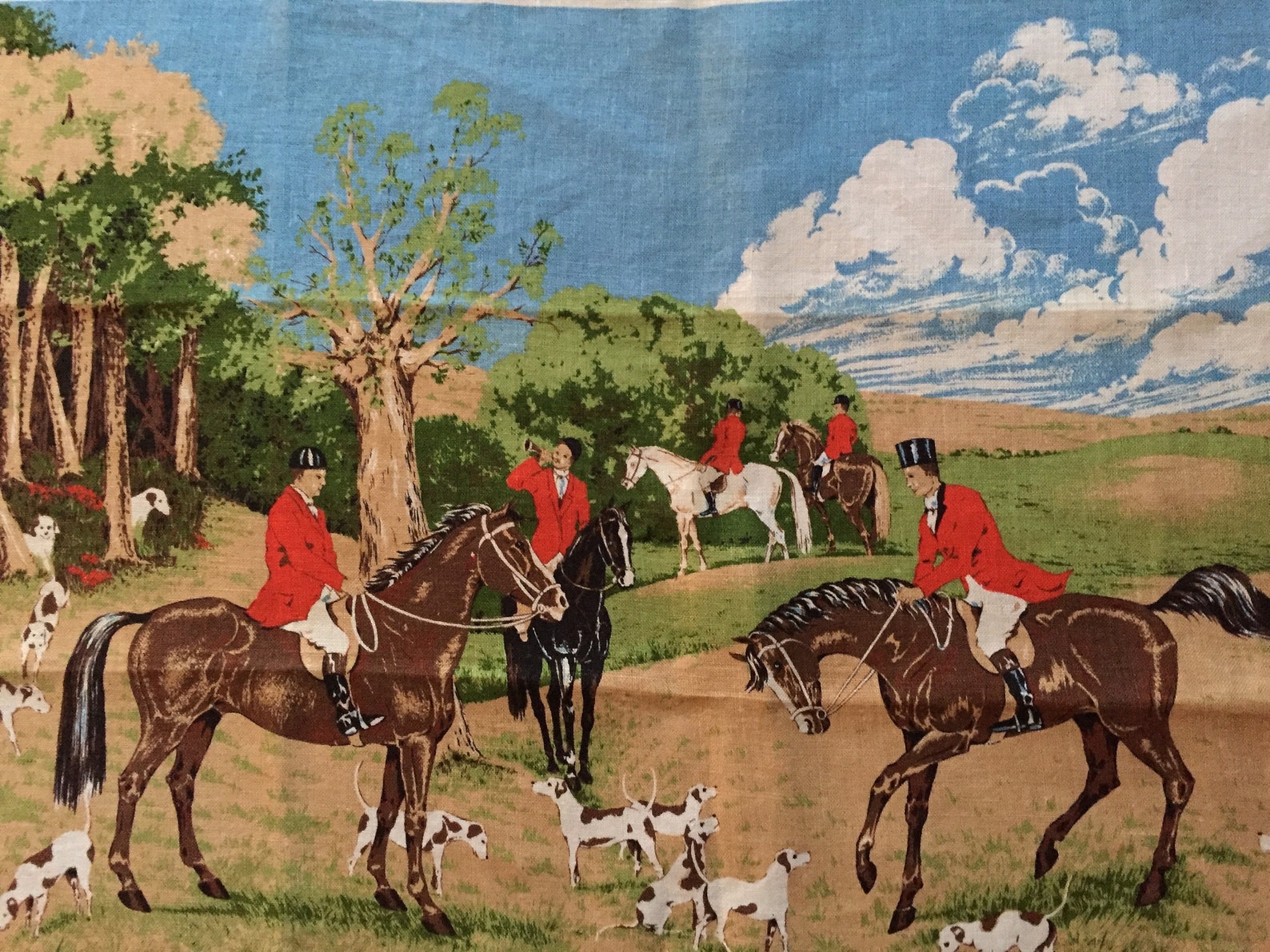 Horse Tea Towel/hunting Scene Tea Towel/toile Hunting Scene - Etsy