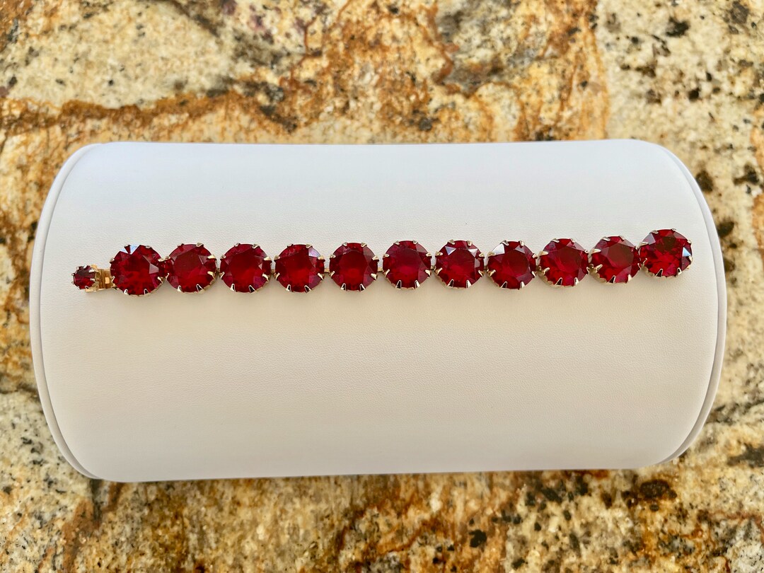 Kramer RED Rhinestone Bracelet/kramer Signed Bracelet With Cherry RED ...