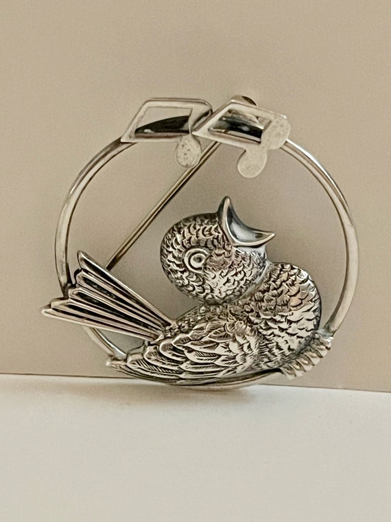 Beau Sterling SONGBIRD Pin with Musical Notes/Beau St… - Gem