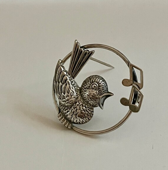 Beau Sterling SONGBIRD Pin with Musical Notes/Beau St… - Gem