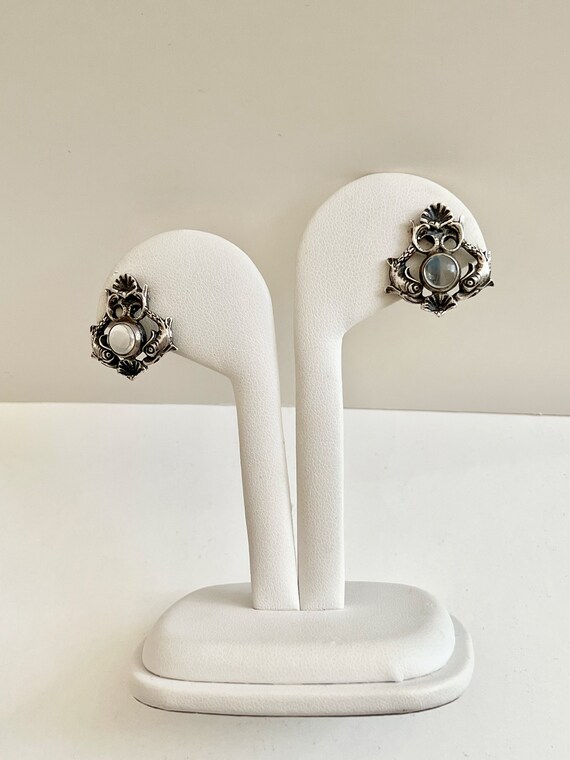 Vintage CINI 1940 Sterling Silver MOONSTONE Fish Earr… - Gem