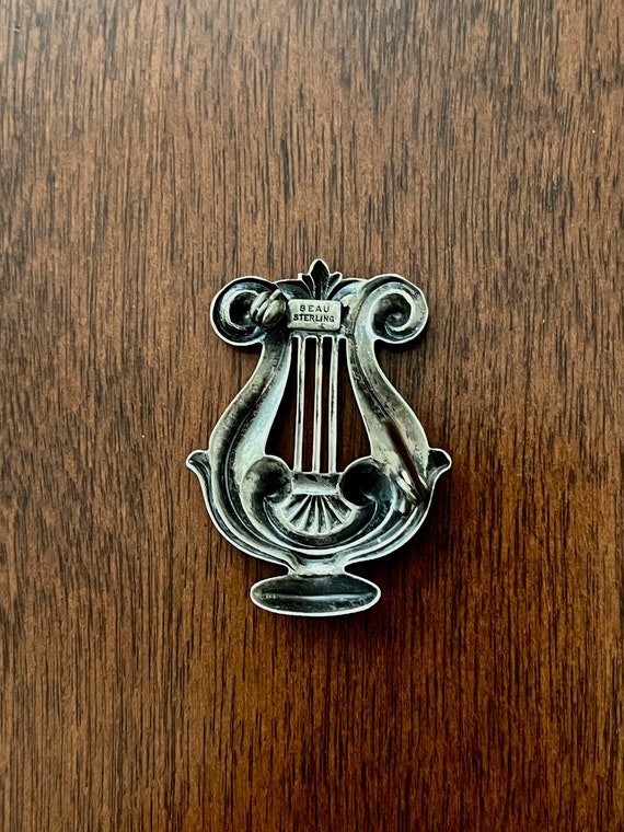BEAU Sterling Silver LYRE HARP Pin/Sterling Lyre Pin/… - Gem