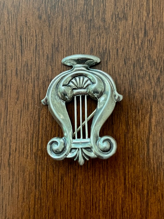 BEAU Sterling Silver LYRE HARP Pin/Sterling Lyre Pin/… - Gem