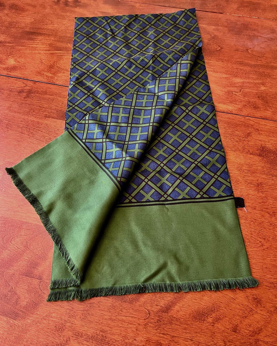 Vintage Italian Silk Scarf: Emerald Green Basket Weave, Navy Blue ...