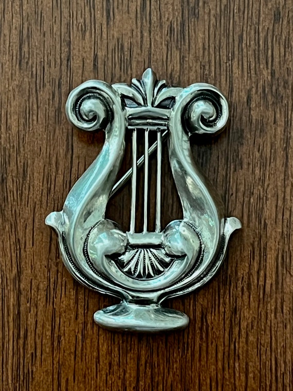 BEAU Sterling Silver LYRE HARP Pin/Sterling Lyre Pin/… - Gem
