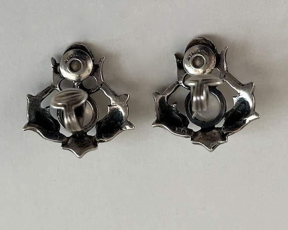 Vintage CINI 1940 Sterling Silver MOONSTONE Fish Earr… - Gem